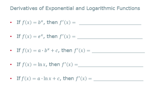 Solved Derivatives of Exponential and Logarithmic Functions | Chegg.com
