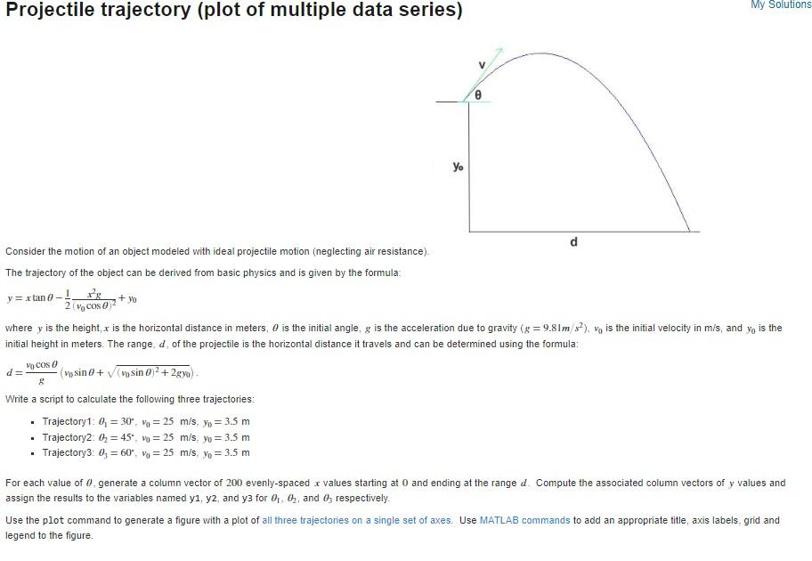 Solved Projectile trajectory (plot of multiple data series) | Chegg.com Solved Projectile trajectory (plot of multiple data series) | Chegg.com