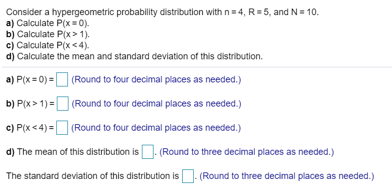 Solved Consider a hypergeometric probability distribution | Chegg.com