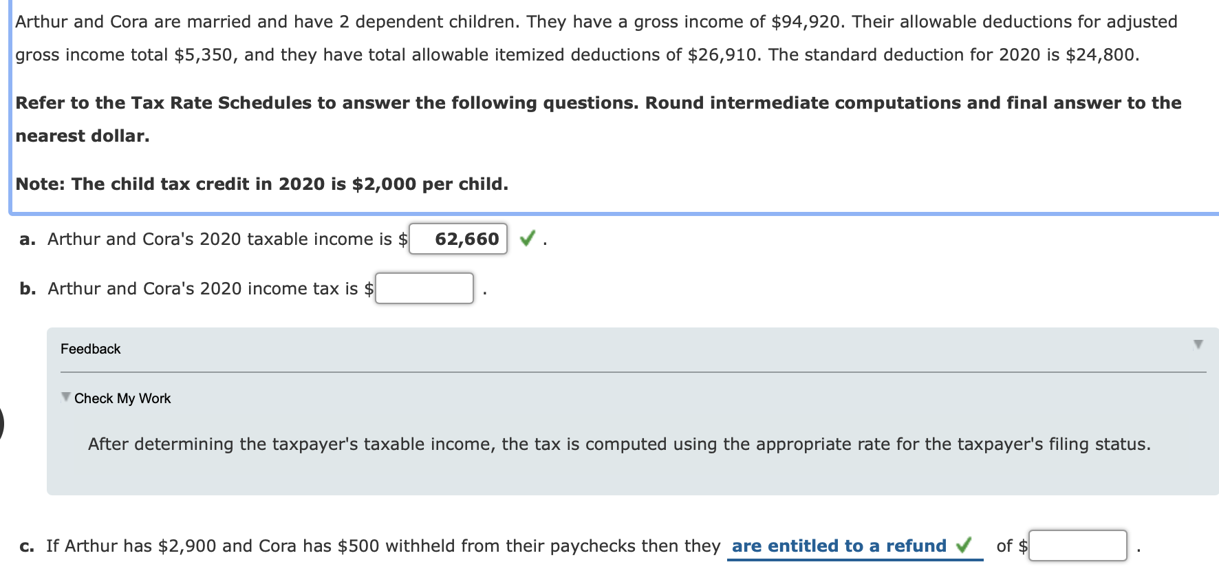 Solved Arthur and Cora are married and have 2 dependent | Chegg.com