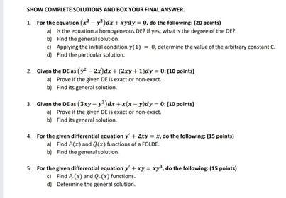 Solved SHOW COMPLETE SOLUTIONS AND BOX YOUR FINAL ANSWER 1. | Chegg.com