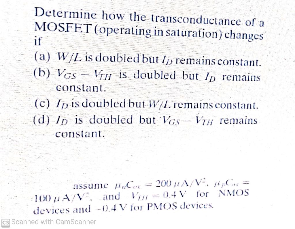 Solved Determine how the transconductance of a MOSFET | Chegg.com
