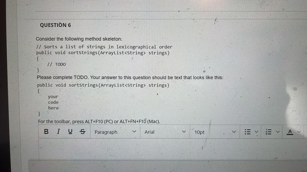 Solved Consider the following method skeleton: 1. Sorts a | Chegg.com