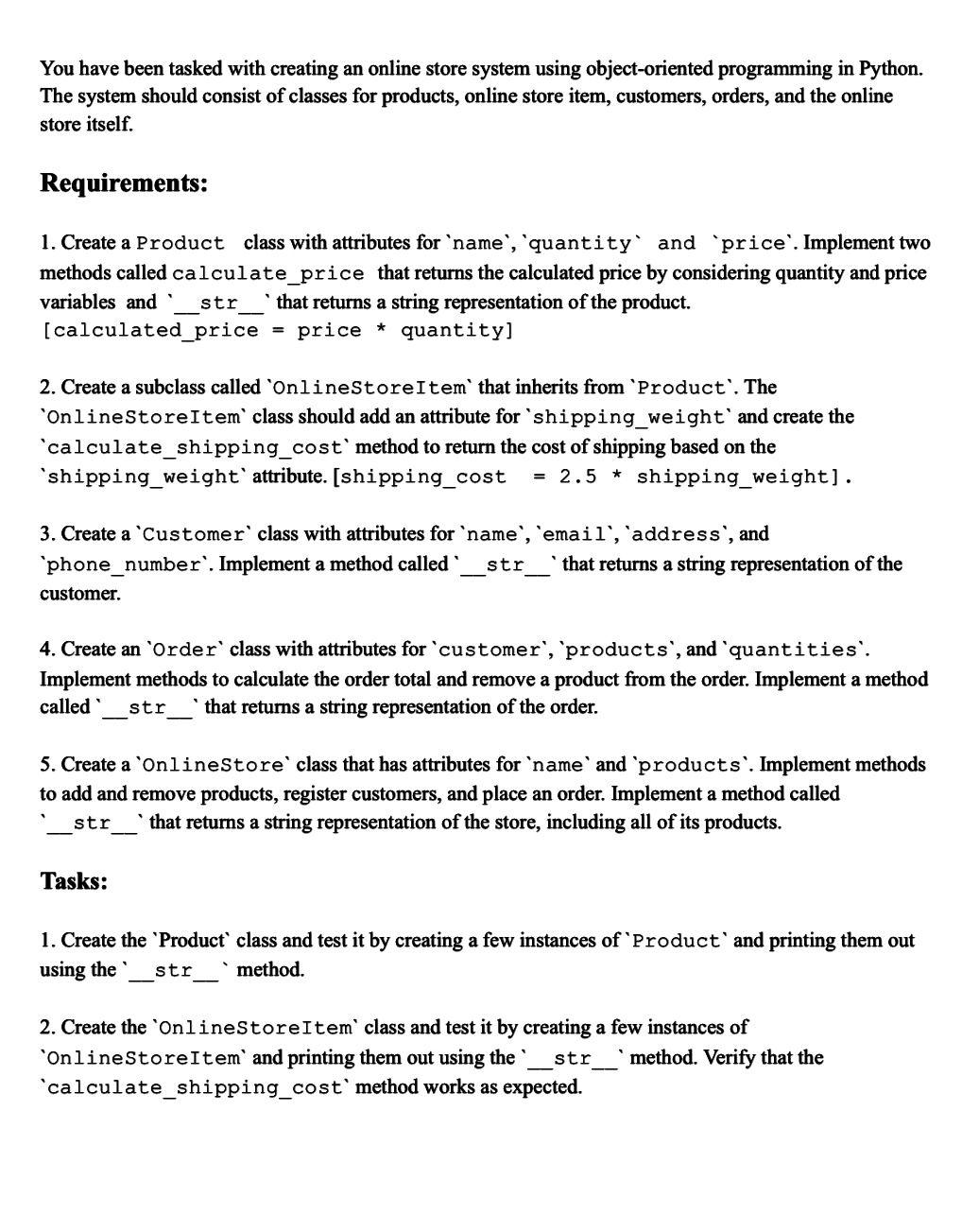 Solved You have been tasked with creating an online store | Chegg.com