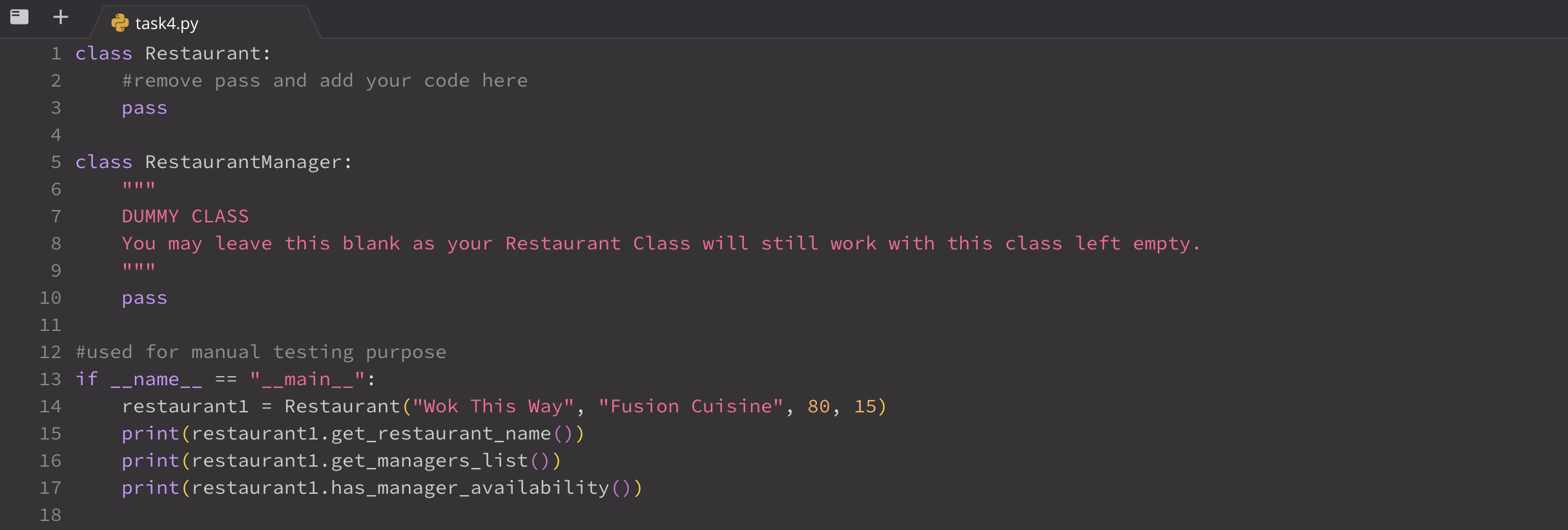 Solved Restaurant Getter Methods Create The Following 