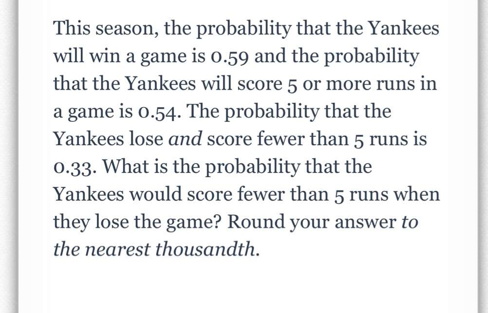 Solved This season, the probability that the Yankees will | Chegg.com