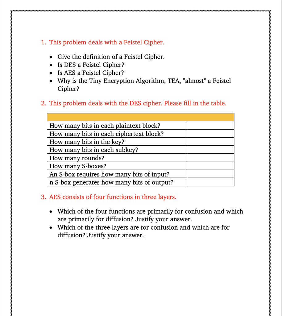 Solved 1. This problem deals with a Feistel Cipher. . • Give | Chegg.com