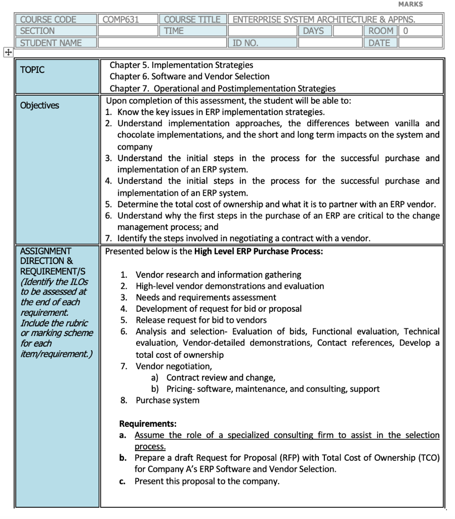 Solved MARKS COMP631 COURSE CODE SECTION STUDENT NAME COURSE | Chegg.com