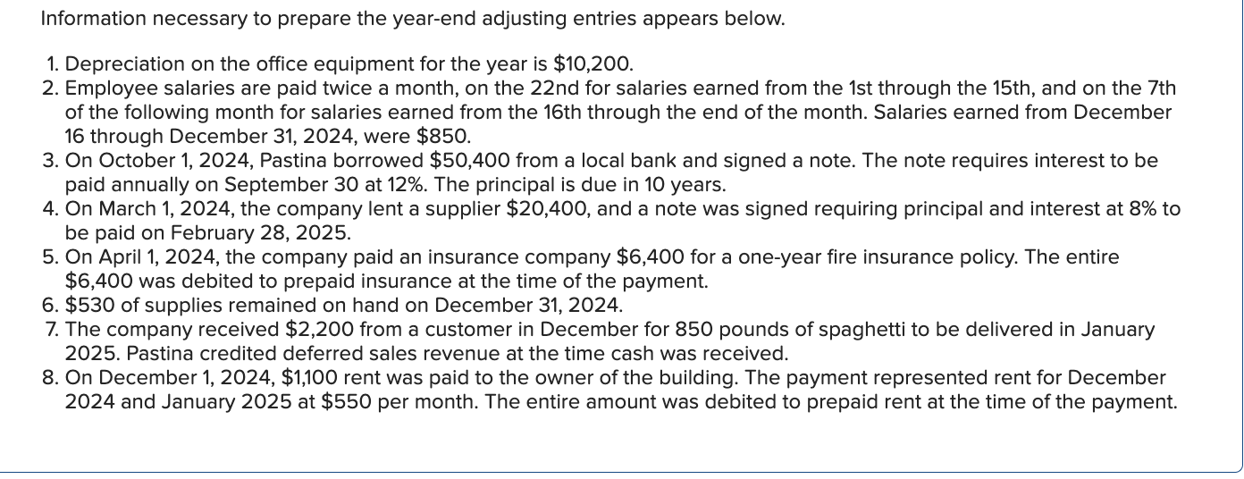 Information necessary to prepare the year-end | Chegg.com