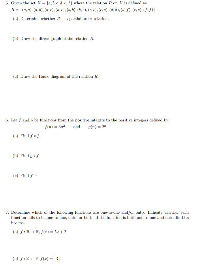 Solved 5. Given the set X = {a,b,c,d,e,f} where the relation | Chegg.com