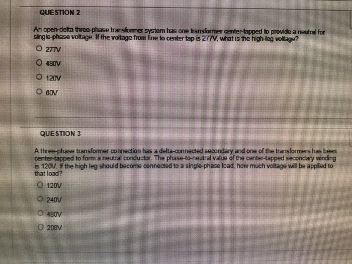 Solved QUESTION 2 An open-delta three phase transformer | Chegg.com