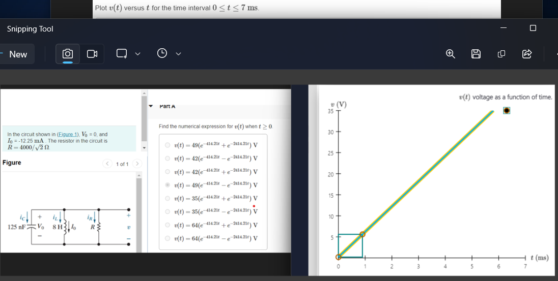Solved Plot v(t) versus t for the time interval 0≤t≤7 ms. | Chegg.com