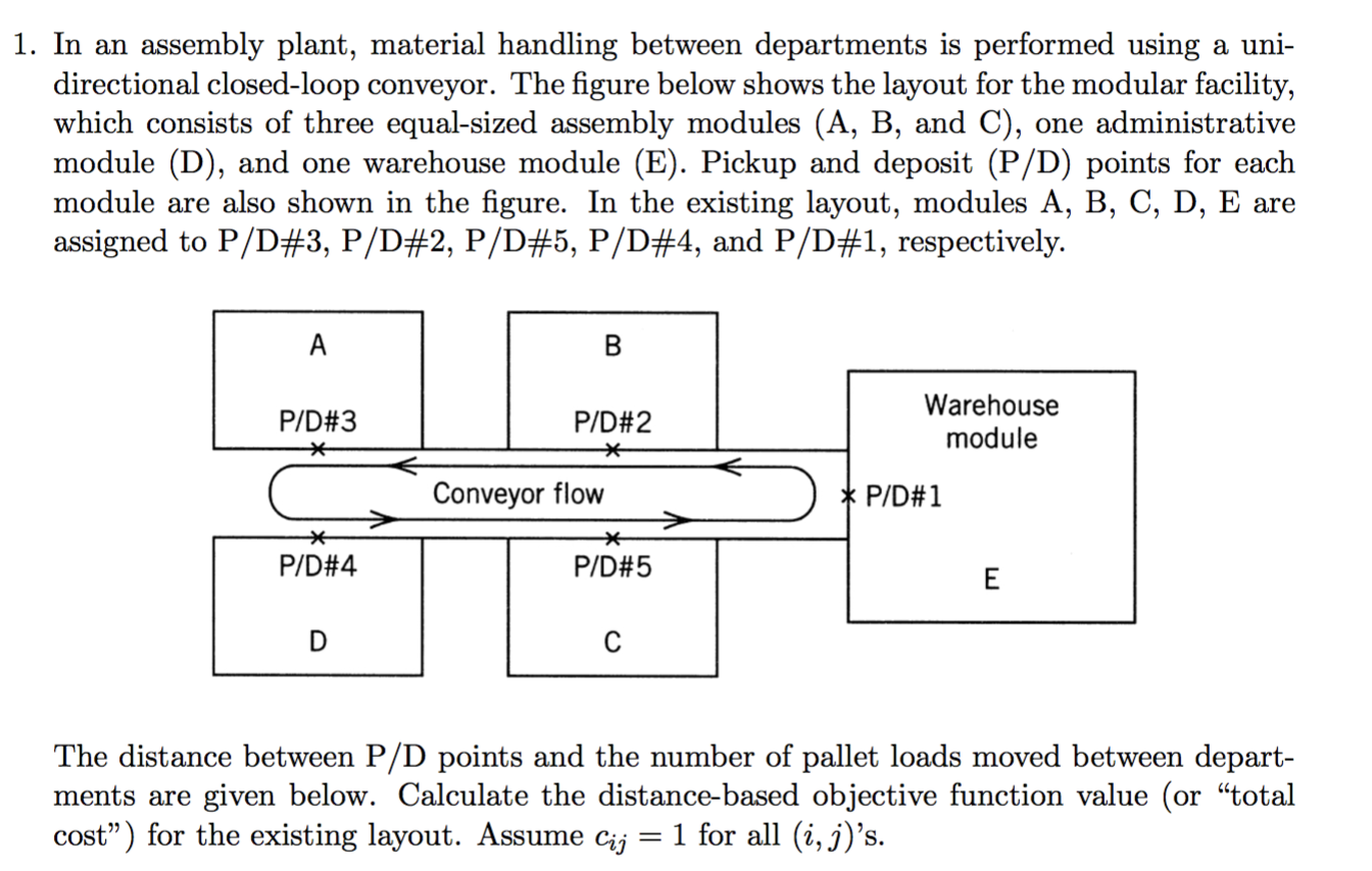 Solved 1. In an assembly plant, material handling between | Chegg.com