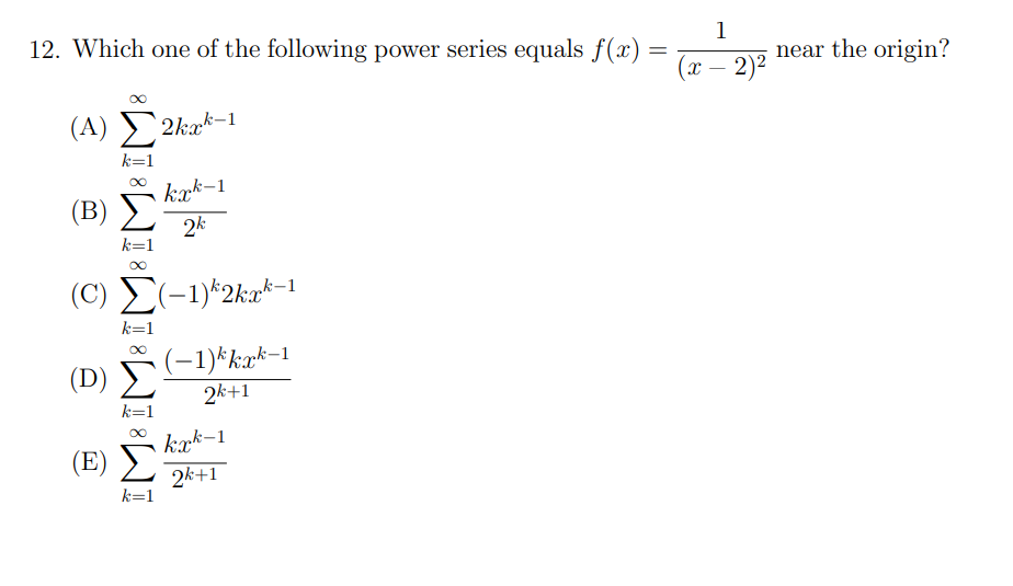 Solved Which one of ﻿the following power series equals | Chegg.com
