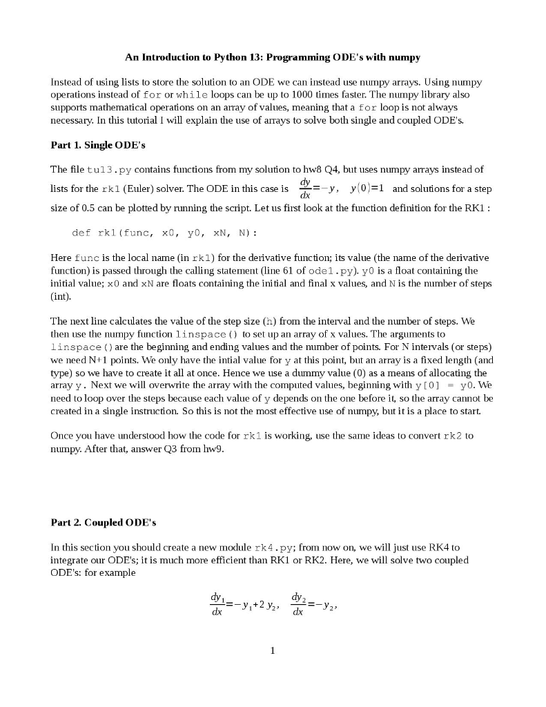 Make your own RK4 equation for PART 1 in the | Chegg.com