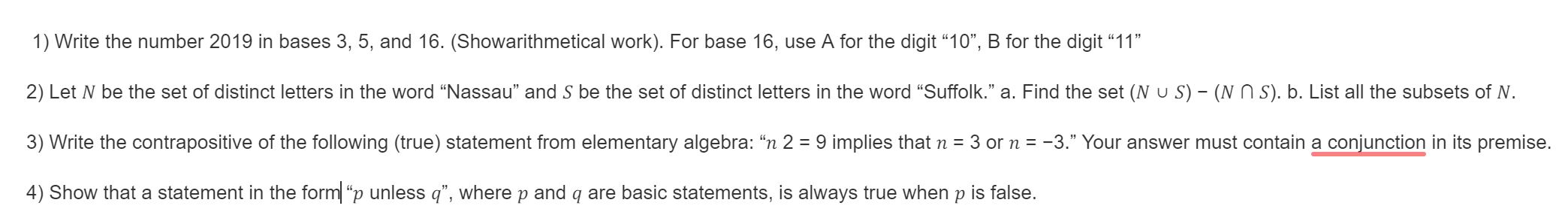 Solved 1) Write the number 2019 in bases 3, 5, and 16. | Chegg.com