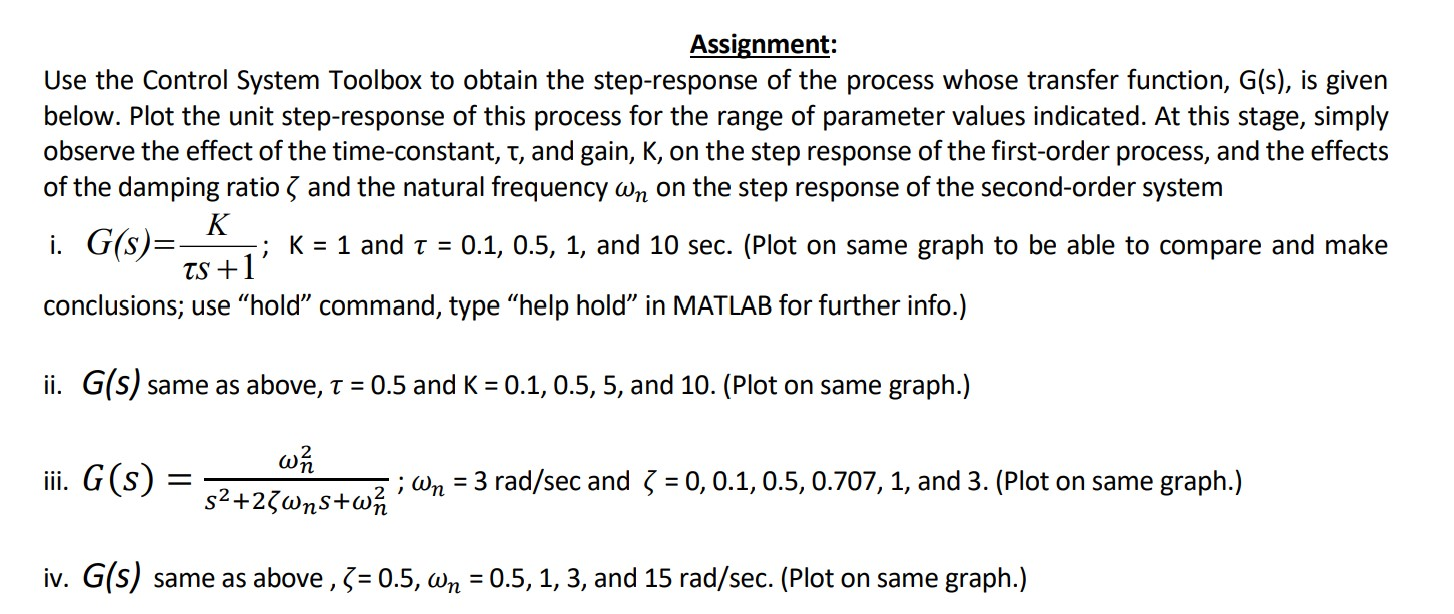Solved Assignment: Use the Control System Toolbox to obtain | Chegg.com