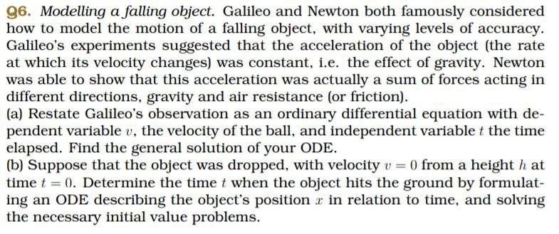 Solved 96. Modelling a falling object. Galileo and Newton | Chegg.com