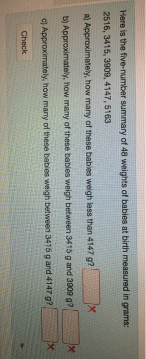 Solved Here is the five-number summary of 48 weights of | Chegg.com