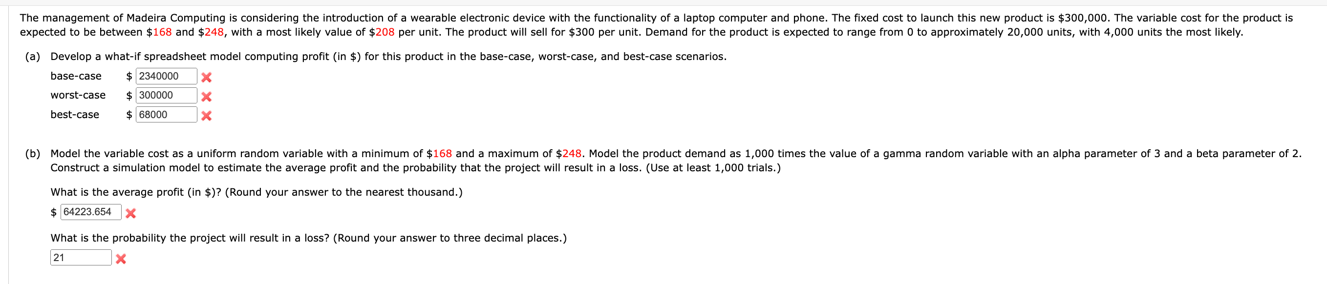 Solved (a) Develop a what-if spreadsheet model computing | Chegg.com