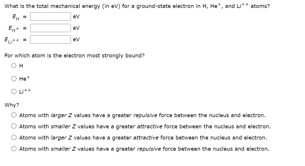 Solved What is the total mechanical energy (in eV) for a | Chegg.com