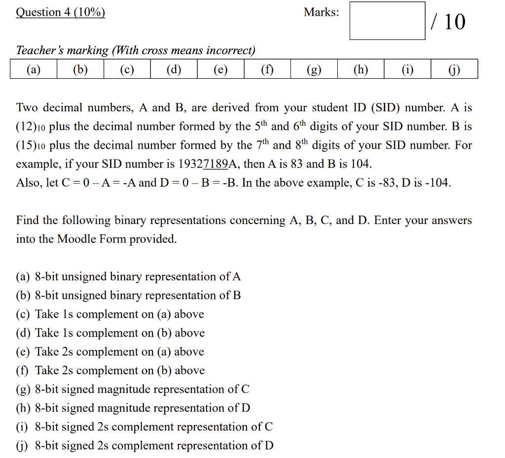 Solved Question 4 (10%) Marks: 1/ 10 Teacher's marking (With | Chegg.com
