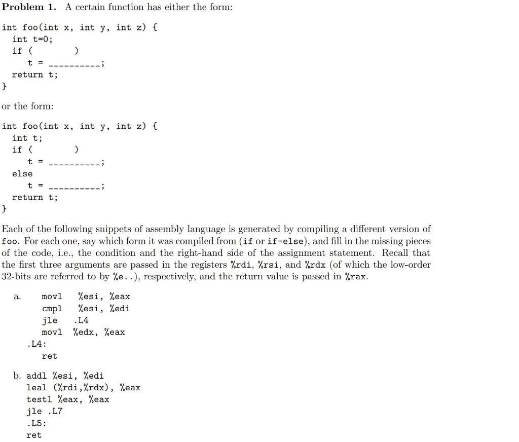 Solved Problem 1. A certain function has either the form: | Chegg.com
