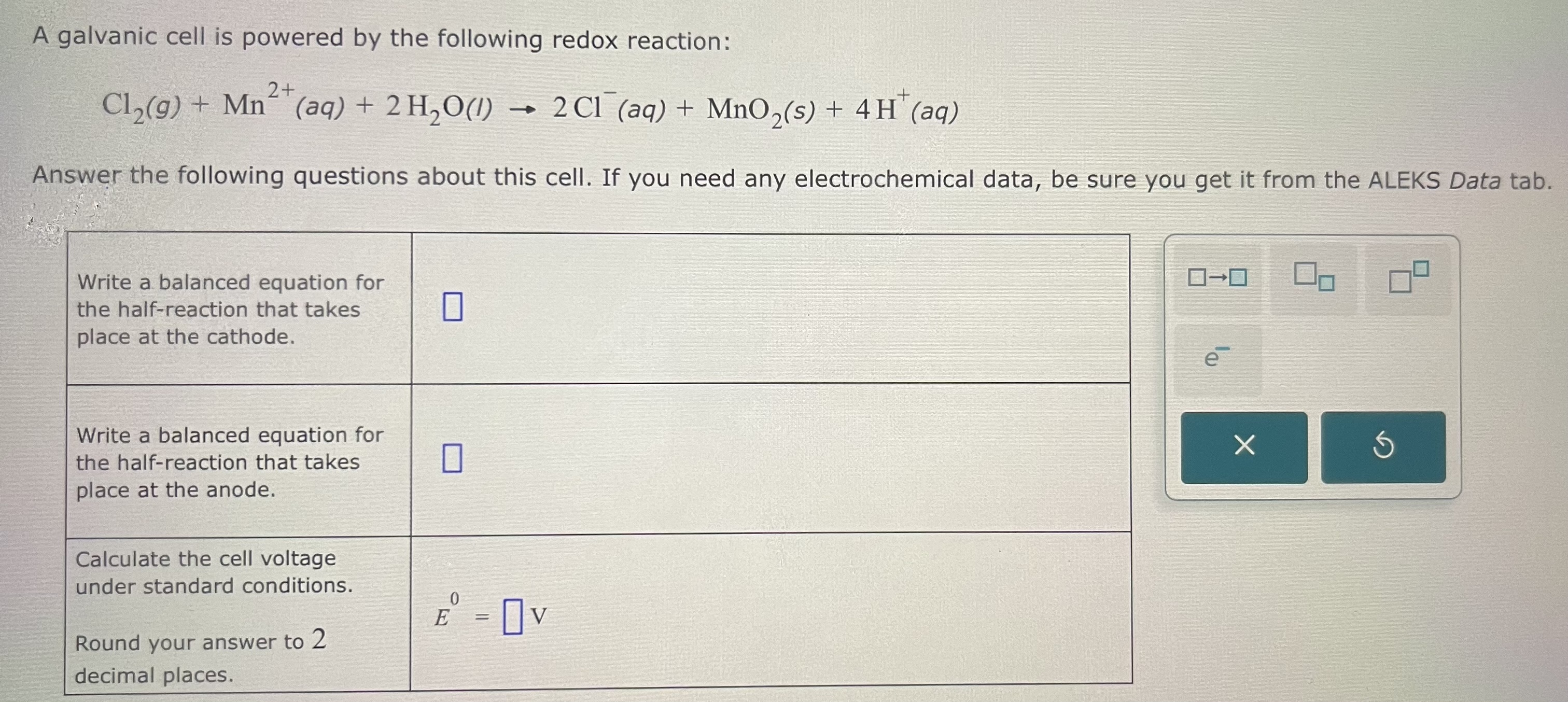 Solved A galvanic cell is ﻿powered by ﻿the following redox | Chegg.com