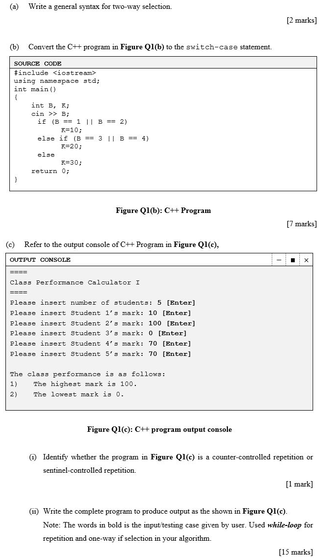 Solved (a) Write a general syntax for two-way selection. [2 | Chegg.com