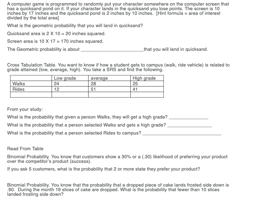 Solved A computer game is programmed to randomly put your | Chegg.com