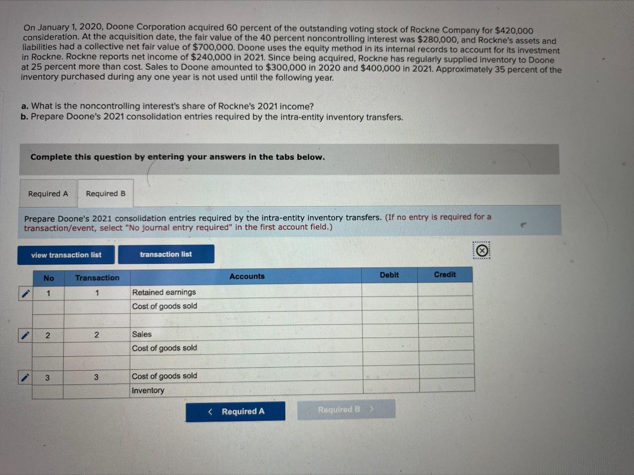 Solved On January 1,2020 , Doone Corporation acquired 60 | Chegg.com