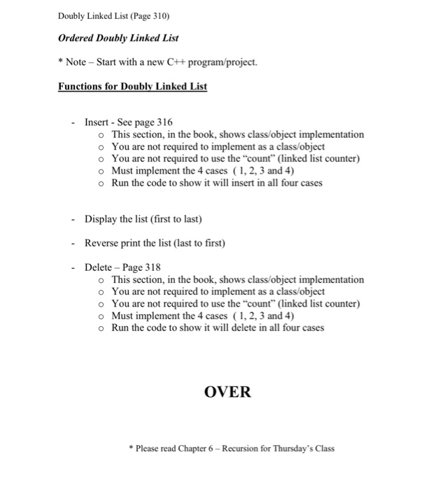Solved Doubly Linked List (Page 310 ordered Doubly Linked | Chegg.com