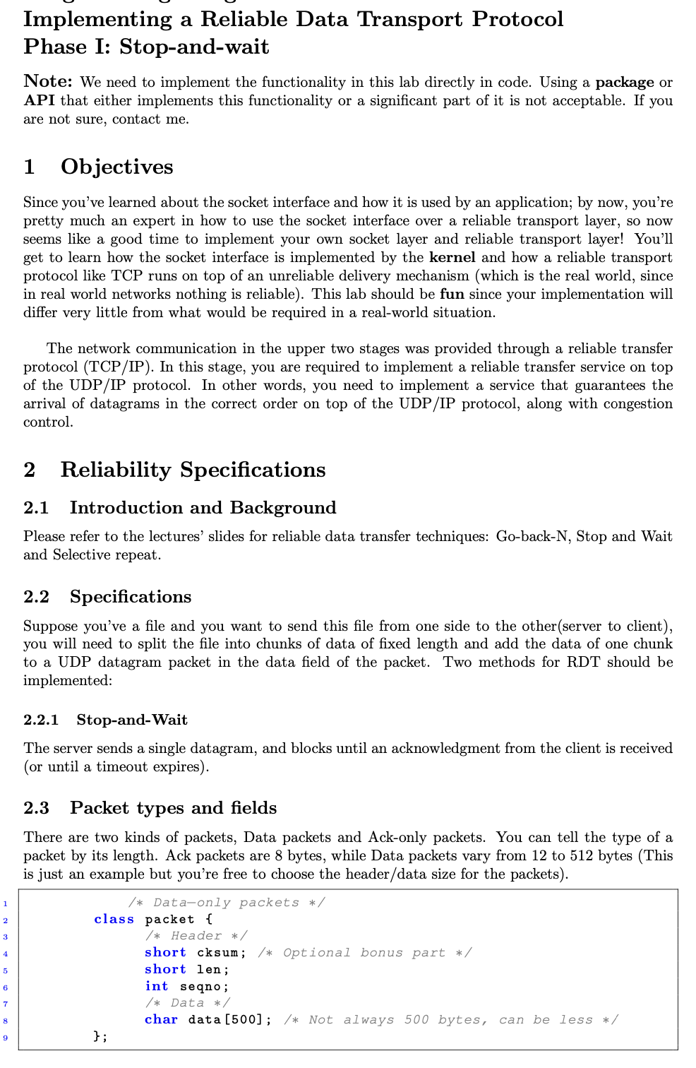 Solved Implementing a Reliable Data Transport Protocol Phase | Chegg.com