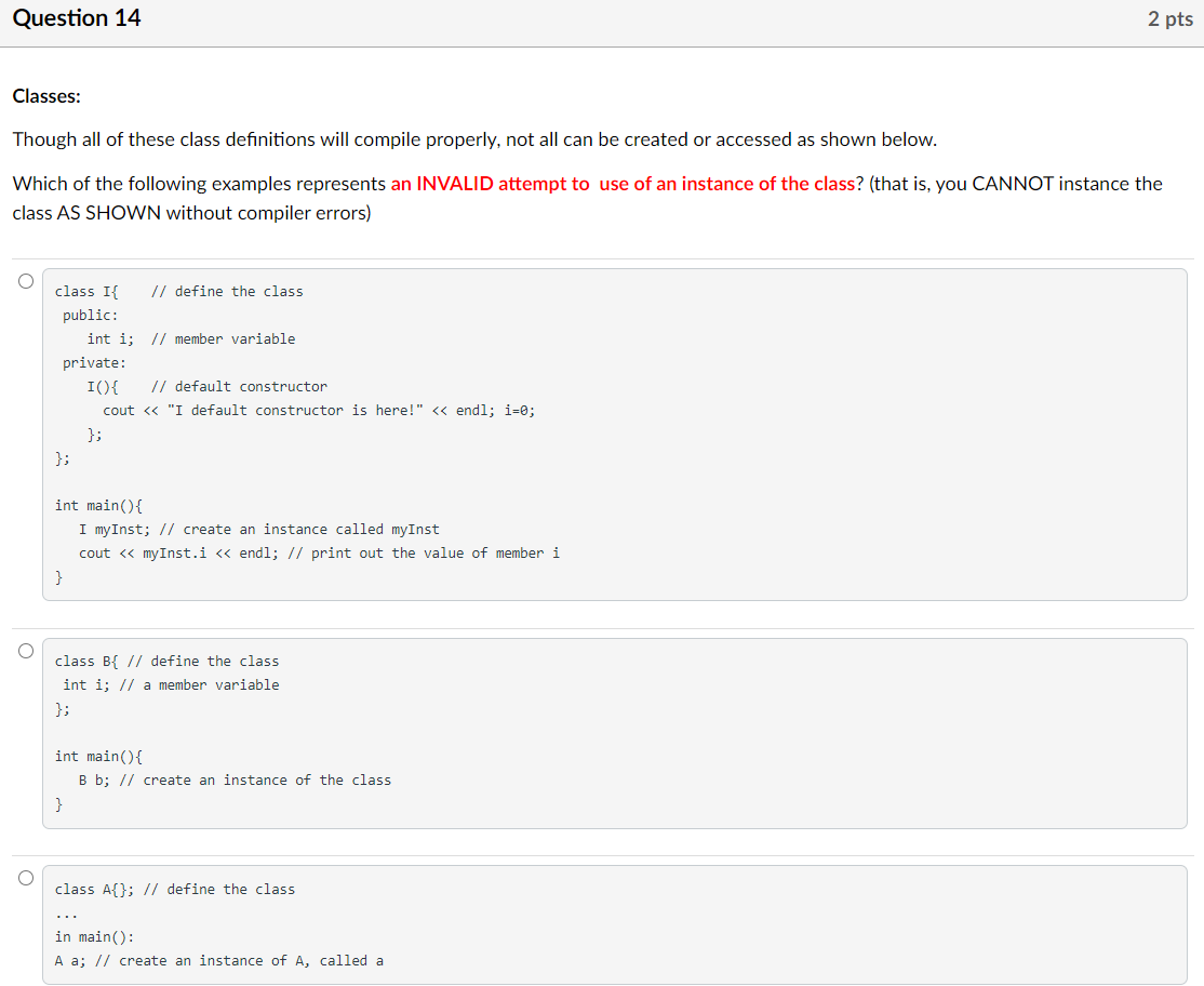 Solved Question 14 2 pts Classes: Though all of these class | Chegg.com