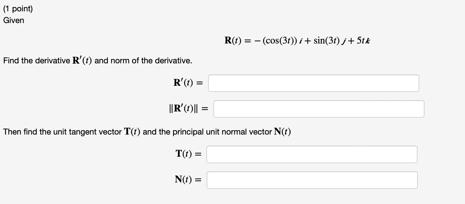 Solved (1 point) Given Find the derivative R'(t) and norm of | Chegg.com