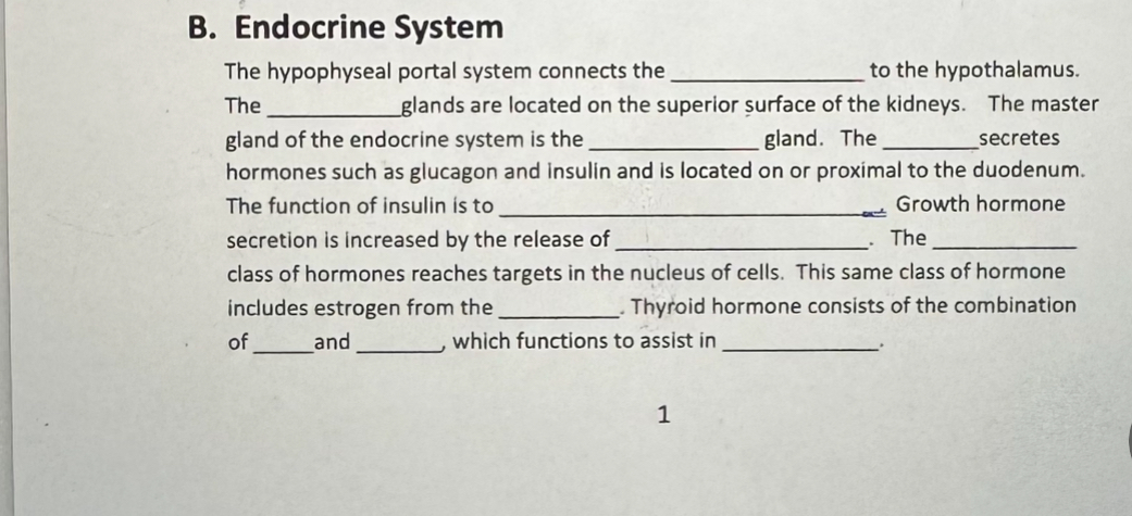 Solved B. ﻿Endocrine SystemThe hypophyseal portal system | Chegg.com