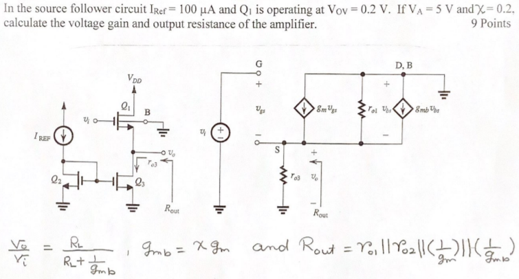 Solved In the source follower circuit Iref = 100 uA and Q, | Chegg.com