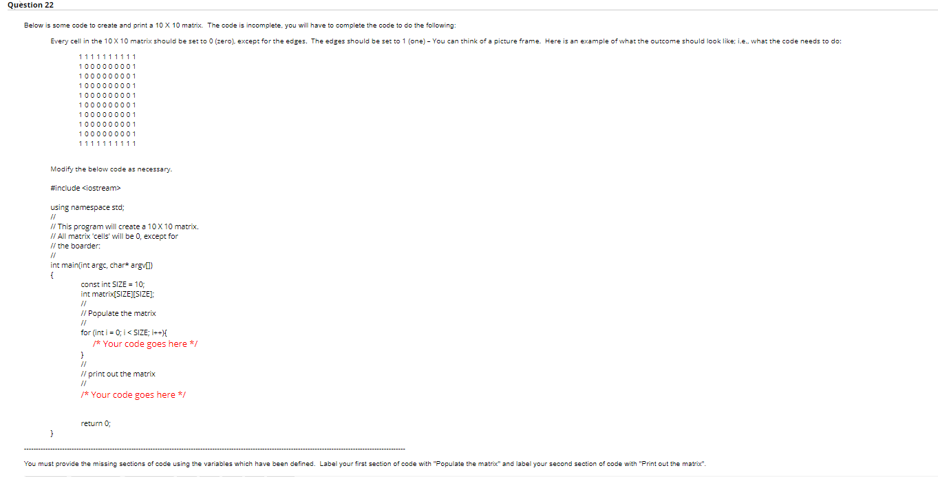 Solved Question 22 Below is some code to create and print a | Chegg.com