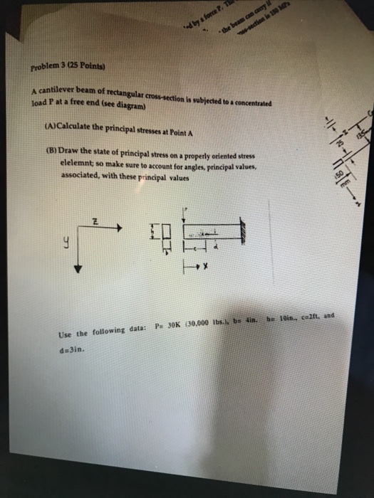 Solved Problem 3 (25 Points) cantilever beam of rectangular | Chegg.com