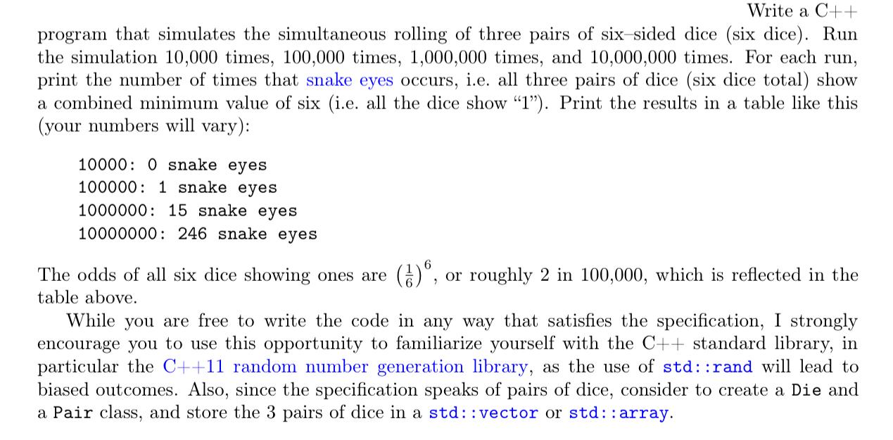 Solved program that simulates the simultaneous rolling of | Chegg.com
