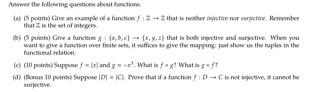 Solved Answer the following questions about functions. (a) | Chegg.com