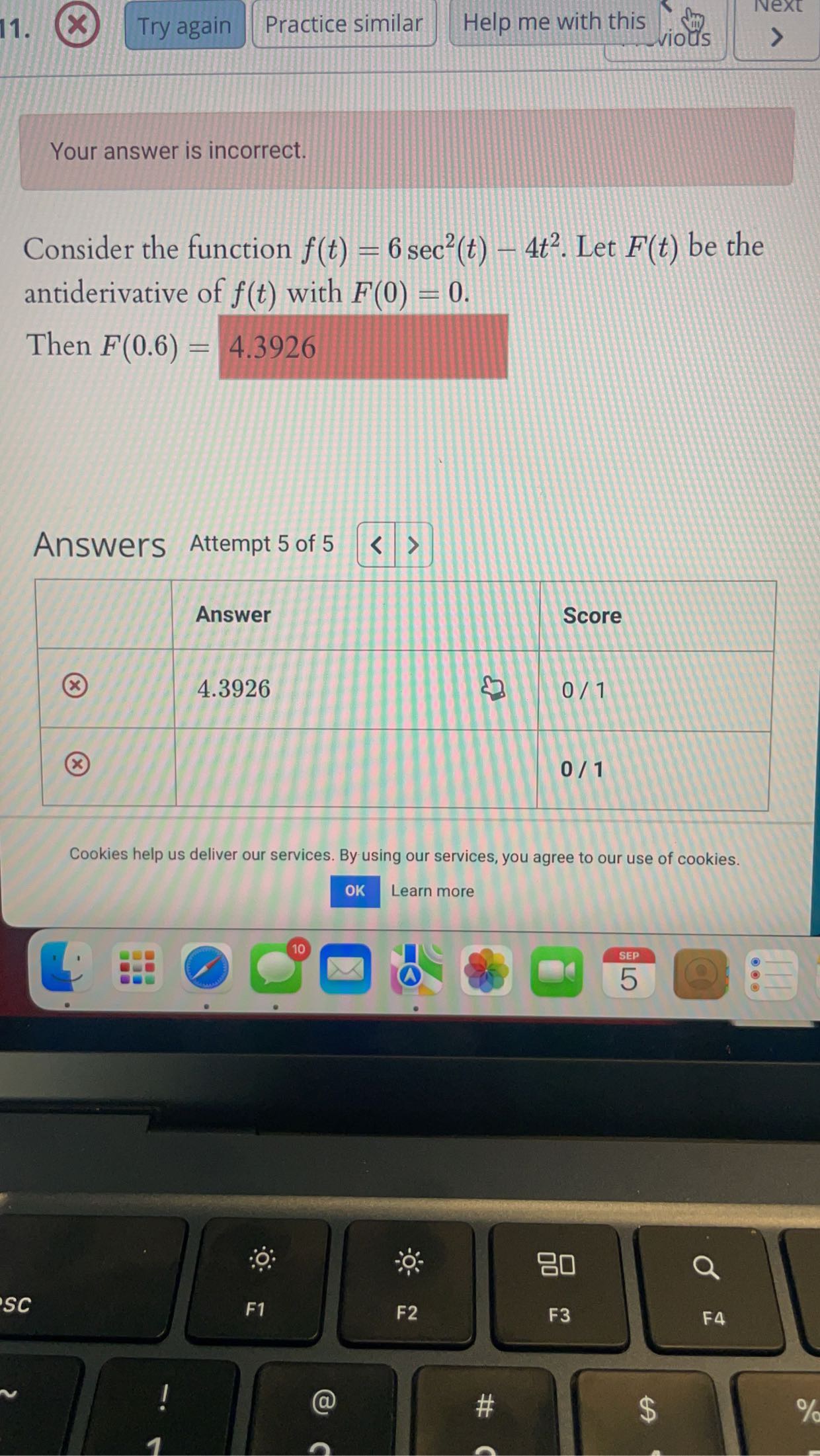 Solved Your answer is incorrect. Consider the function | Chegg.com