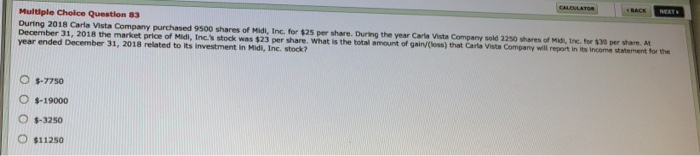 Solved Multiple Choice Question 83 During 2018 Carla Vista | Chegg.com