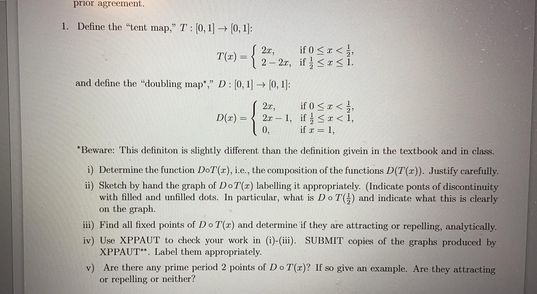Solved 1. Define the "tent map," T:[0,1]→[0,1] : | Chegg.com