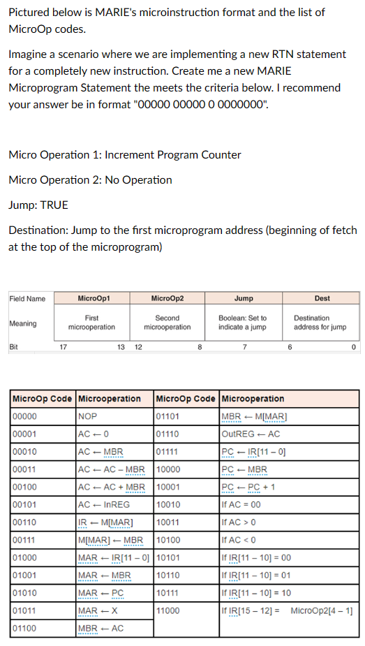 Solved Pictured below is MARIE's microinstruction format and | Chegg.com