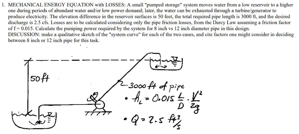 1. MECHANICAL ENERGY EQUATION with LOSSES: A small | Chegg.com