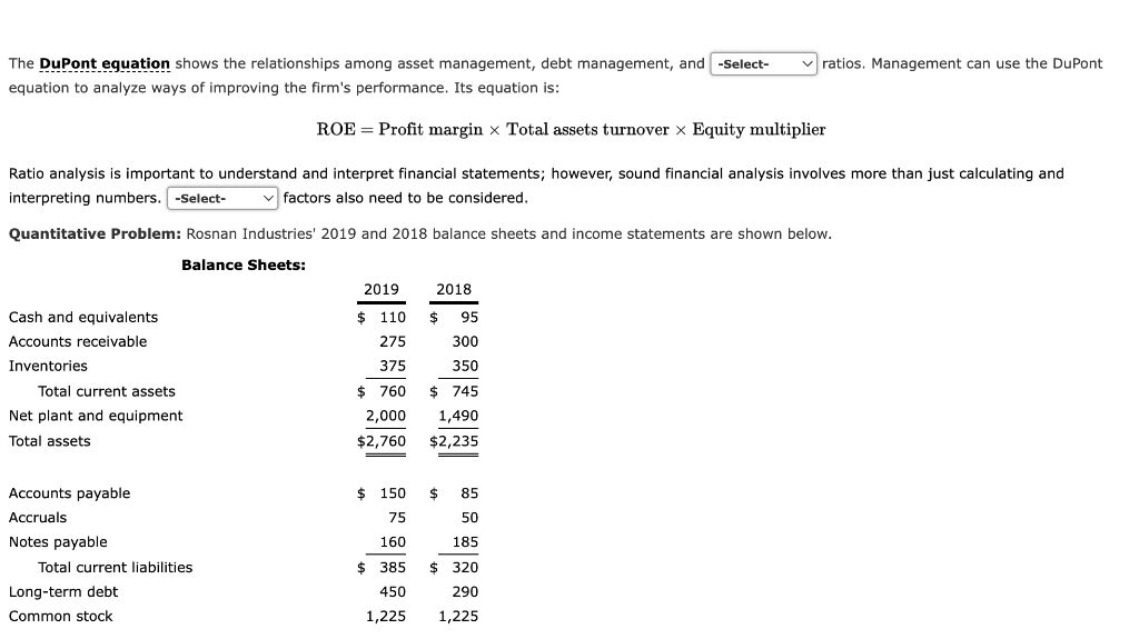Solved The DuPont equation shows the relationships among | Chegg.com