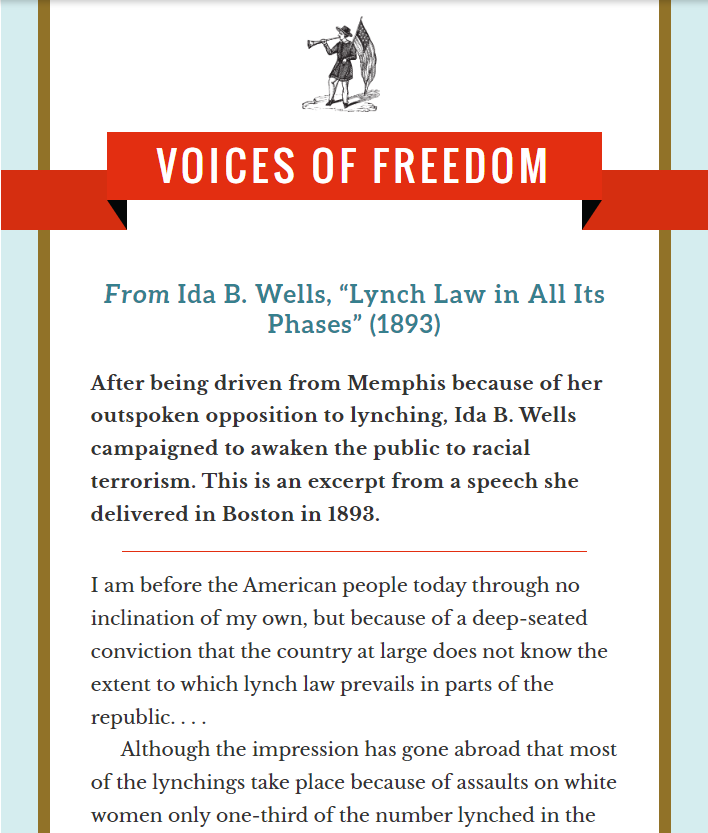 VOICES OF FREEDOM From Ida B. Wells, "Lynch Law in | Chegg.com