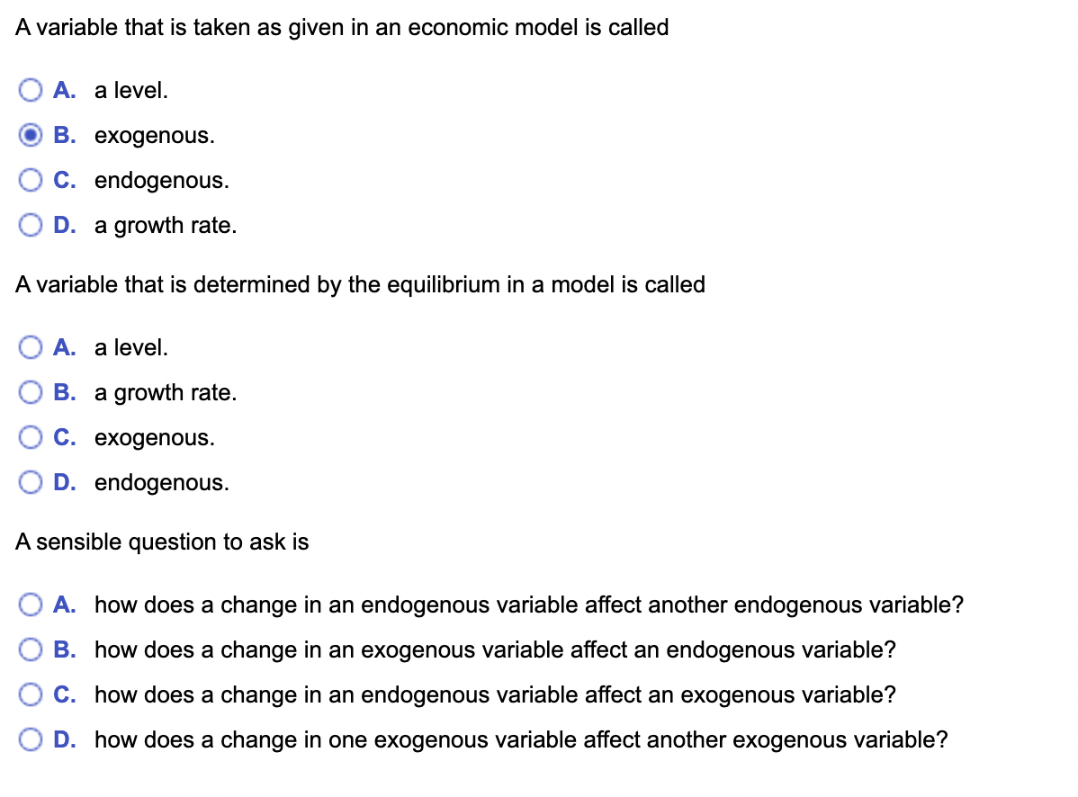 Solved A variable that is taken as given in an economic | Chegg.com