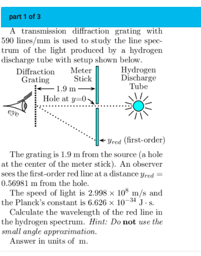 Solved A transmission diffraction grating with 590 lines/mm | Chegg.com